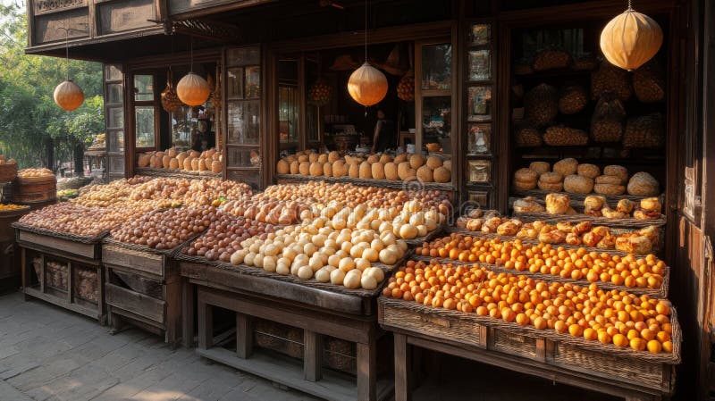 Abundant Fruit and Vegetable Display at a Rustic Outdoor Market Stall ...