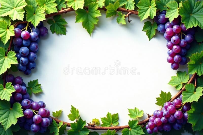 Abundant Grapevine Leaves Ripe Grapes Form a Frame Around White Space ...