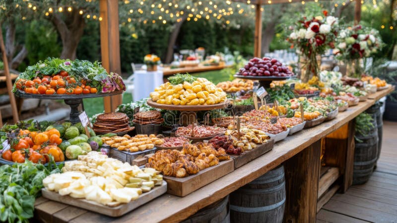 Abundant Outdoor Wedding Food Buffet Display Stock Illustration ...