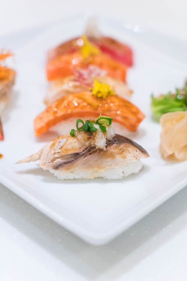 Aburi Nigiri Sushi Japanese Food Stock Image - Image of food, plate ...