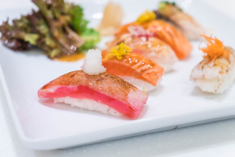 Aburi nigiri set stock photo. Image of ocean, plate, cooking - 90662174