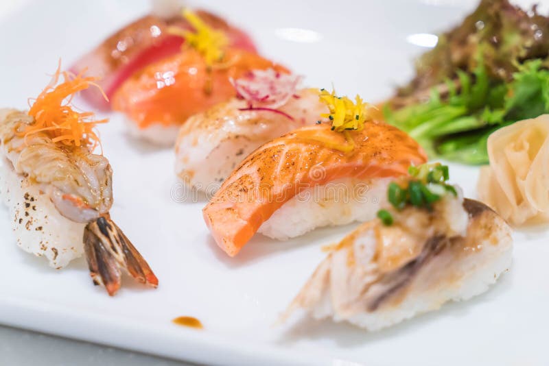 Aburi nigiri set stock image. Image of rice, engawa, cuisine - 90853127