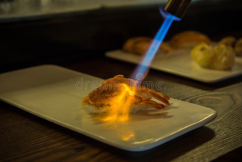 Aburi Sushi (Torched Sushi) Stock Image - Image of black, delicacy ...