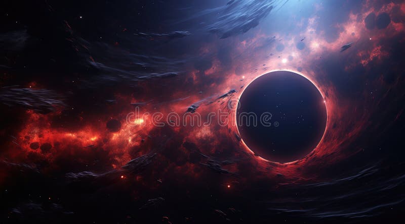 Abyss of the Cosmos: Dark Planet Surrounded by Fiery Nebula in Deep ...