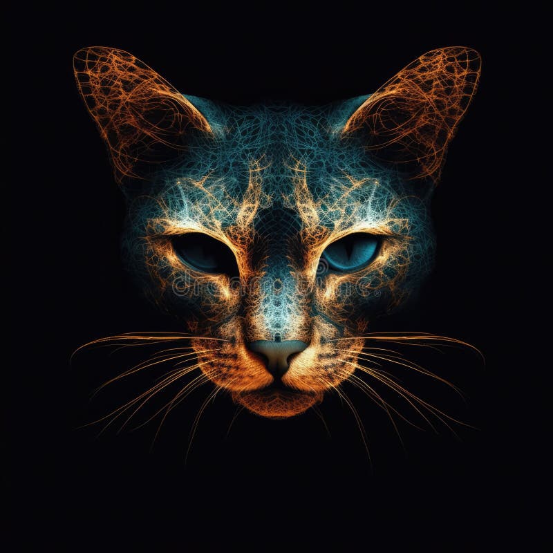 Abyssinian Cat Face Shape in Fire on Black Background. Generative AI ...