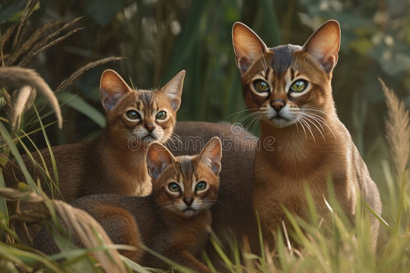 Abyssinian Cat with Kittens in the Grass. Generative AI Stock ...