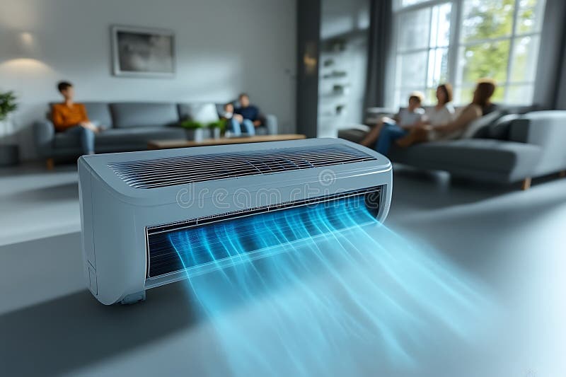 AC Cools Family Relaxing at Home Stock Photo - Image of control, home ...