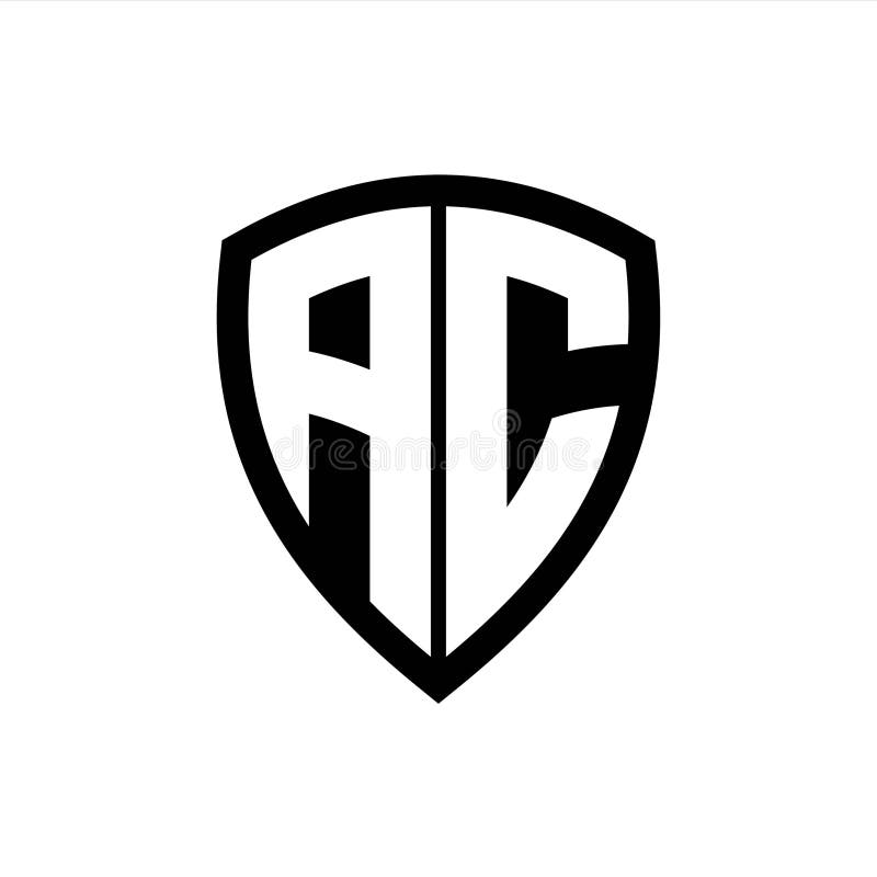 AC Monogram Logo with Bold Letters Shield Shape with Black and White ...
