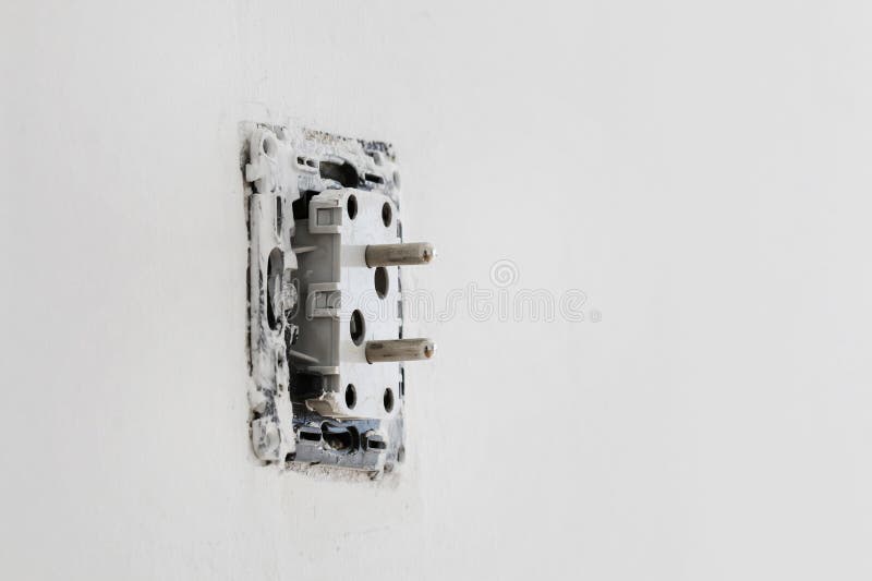 AC Power Plug during the Instalation on the Wall Stock Photo - Image of ...