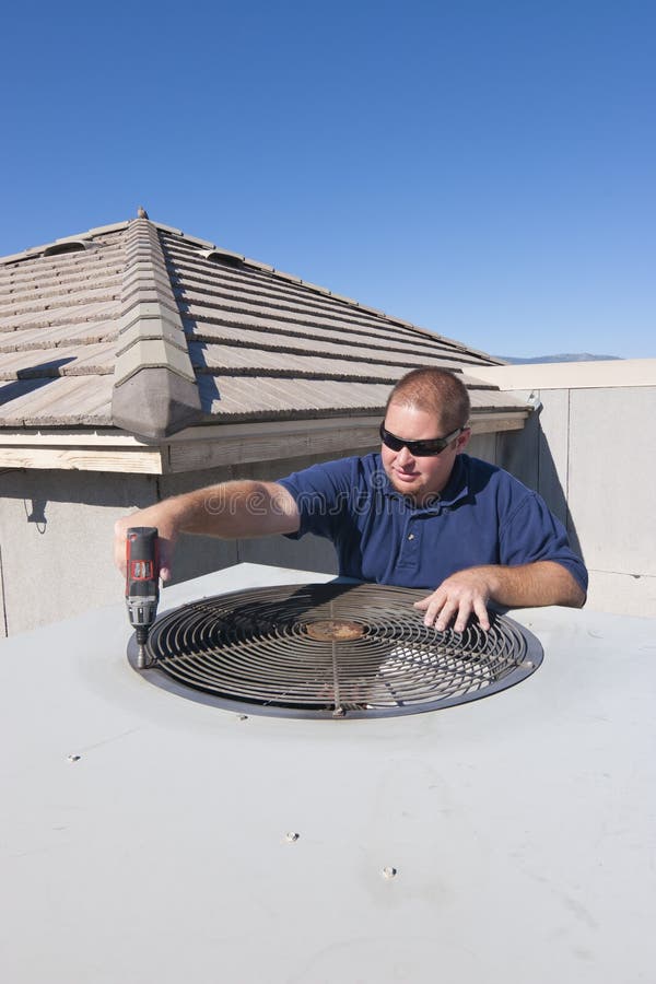 Roof Top Air Conditioner Repair Stock Image - Image of reading, roof ...