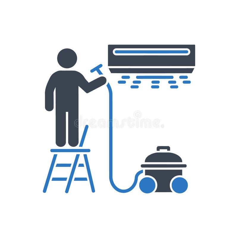 AC Technician Cleaning Icon Stock Vector - Illustration of ladder ...