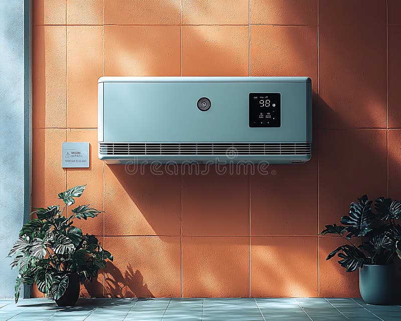 AC Unit on Wall with Plants for Interior Stock Image - Image of ...