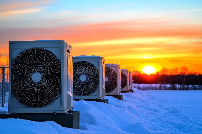 AC Units Winter Sunset Scene Winter Sunset Scene Featuring Multiple AC ...
