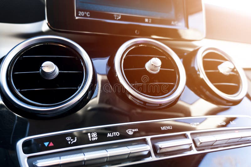 AC Ventilation Deck in Luxury Modern Car Interior. Modern Car Black ...
