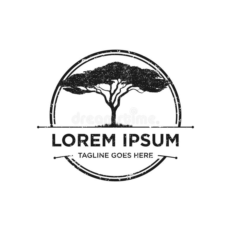 Acacia Tree Vector Silhouette, African Tree in Emblem Style, Vintage ...