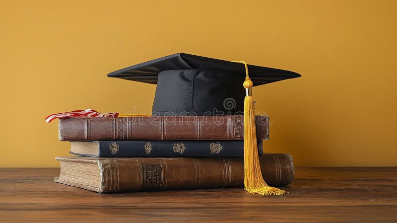 Academic Achievement Concept with Graduation Cap and Books on Wooden ...