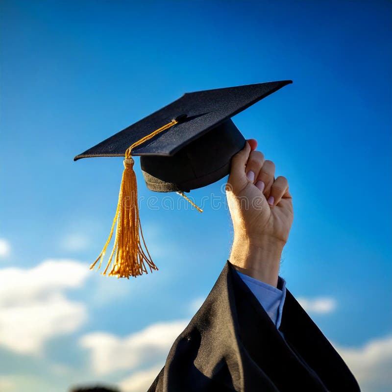 Academic Achievement: Graduate Holding Cap High in Celebration Stock ...