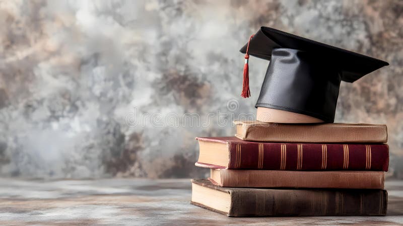 Academic Achievement Symbolized by Graduation Cap Atop a Stack of Books ...