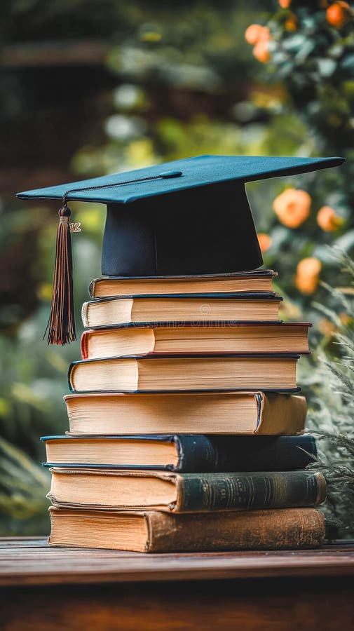 Academic Achievement Symbolized by Graduation Cap on Vintage Books ...