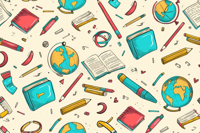 Academic Assembly: Seamless Repeat Pattern of School Pencils, Books ...