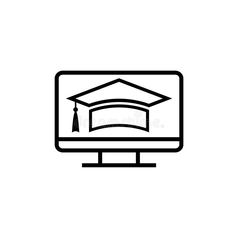 Academic Cap on Computer Screen Icon. Graduate Cap Desktop Screen Logo ...