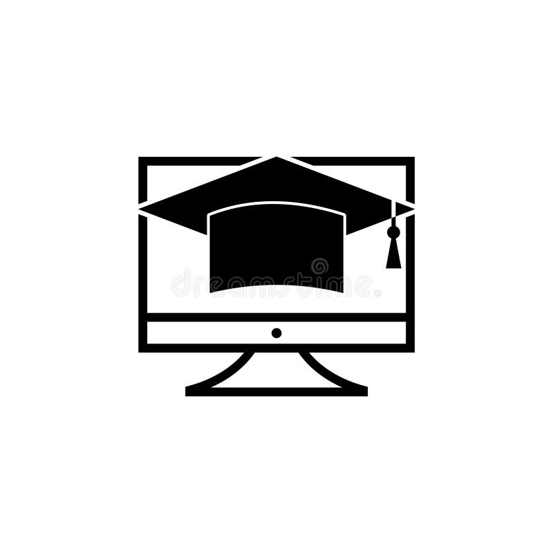 Academic Cap on Computer Screen Icon. Graduate Cap Desktop Screen Logo ...