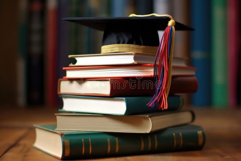 Academic Cap on Stack of Colorful Books. Generative AI Stock ...