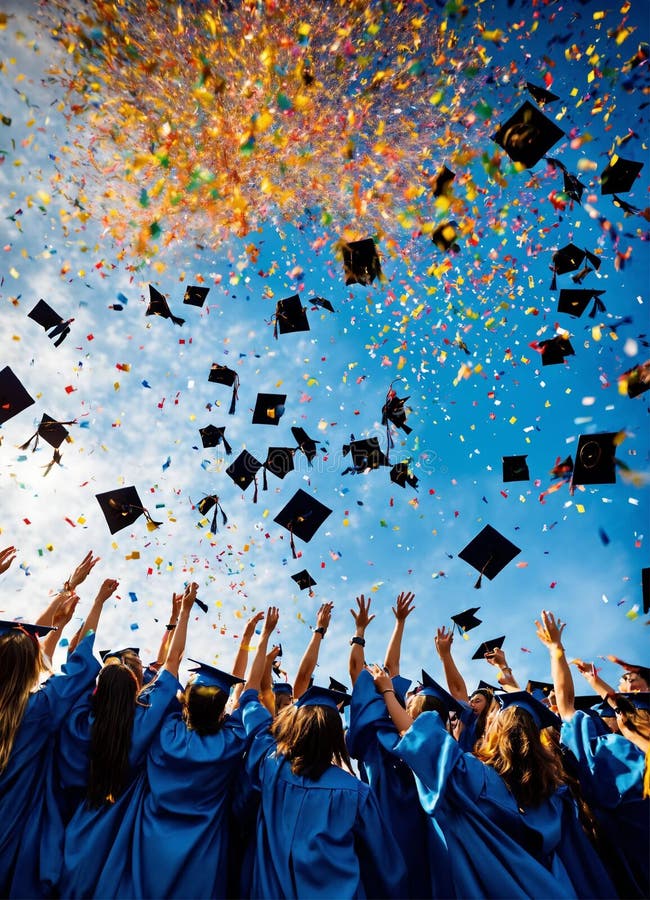 Academic Caps in the Air at Graduation. Selective Focus Stock Photo ...