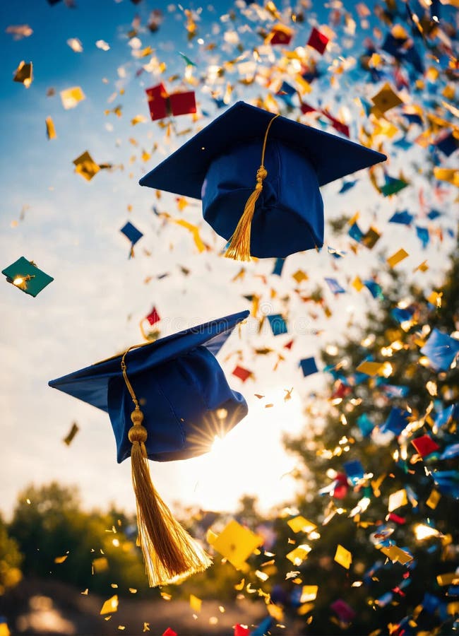 Academic Caps in the Air at Graduation. Selective Focus Stock Photo ...