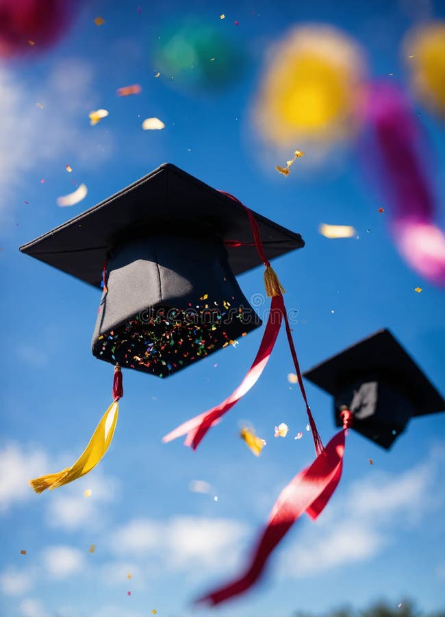 Academic Caps in the Air at Graduation. Selective Focus Stock Image ...