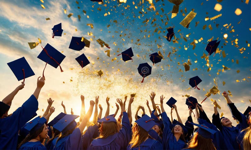 Academic Caps in the Air at Graduation. Selective Focus Stock Photo ...