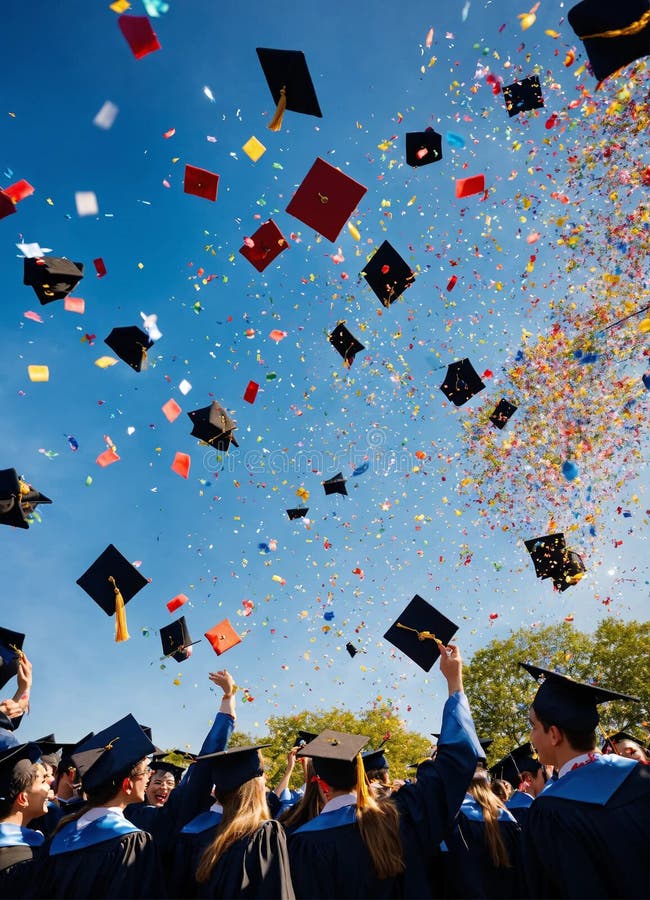 Academic Caps in the Air at Graduation. Selective Focus Stock Photo ...