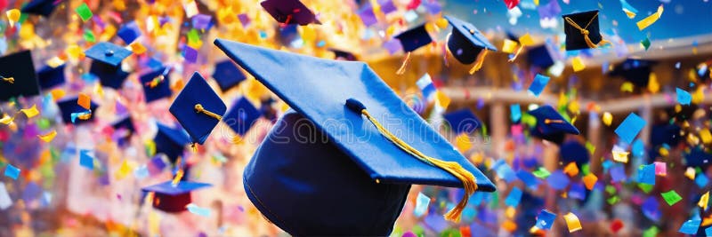 Academic Caps in the Air at Graduation. Selective Focus Stock Photo ...