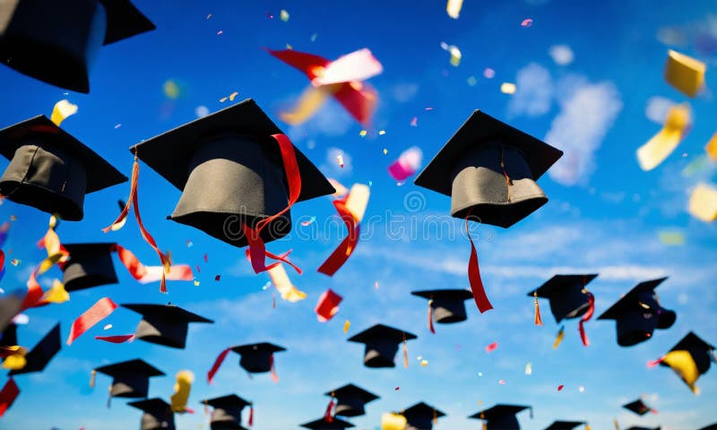 Academic Caps in the Air at Graduation. Selective Focus Stock Image ...