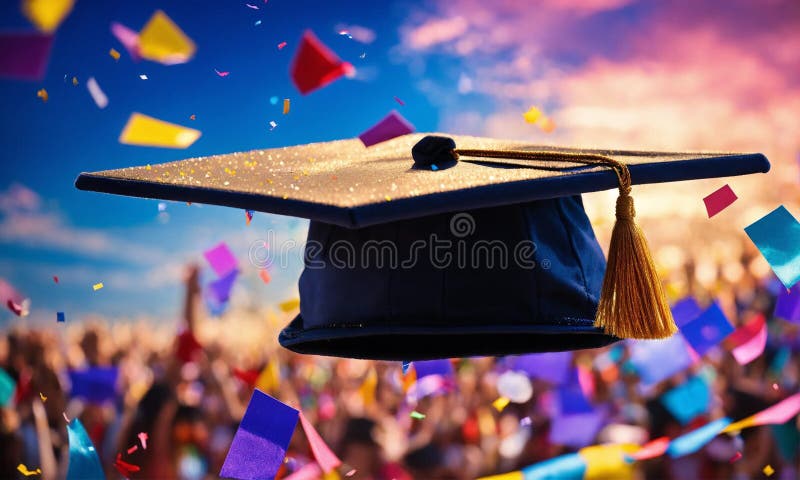 Academic Caps in the Air at Graduation. Selective Focus Stock Photo ...