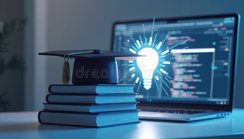 Online Education Concept Laptop Graduation Cap E Learning Courses Stock ...