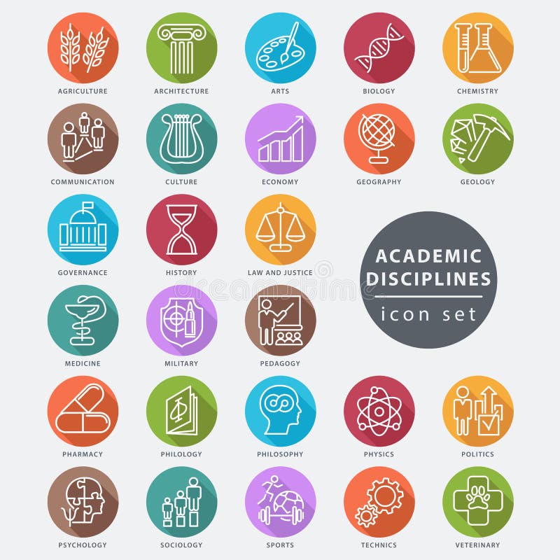 Set of Academic Disciplines Icons Stock Vector - Illustration of badge ...