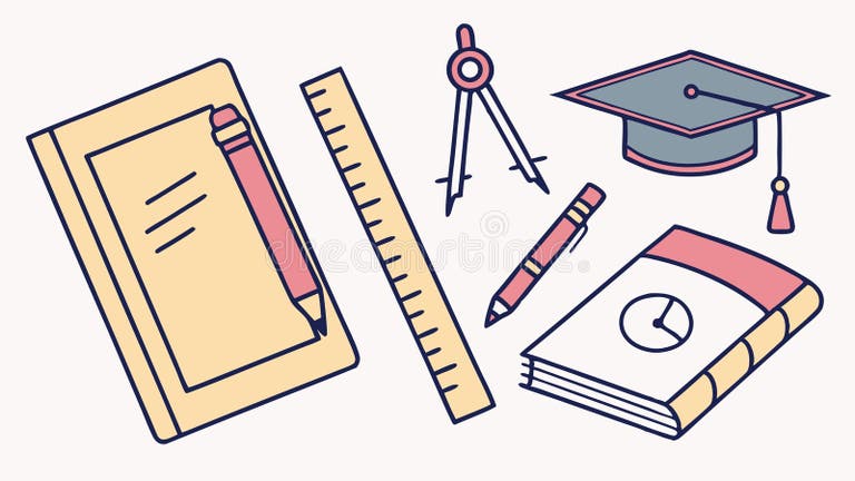 Academic Essentials for Study, Notebook, Ruler, Graduation Cap, Vector ...