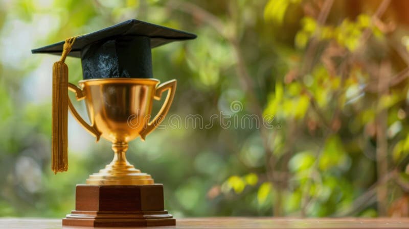 Academic Excellence Concept with Graduation Cap on Trophy Stock Image ...