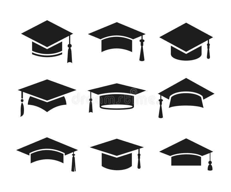 Academic Graduation Hat Icons. Graduation Cap Icon Set Stock Vector ...