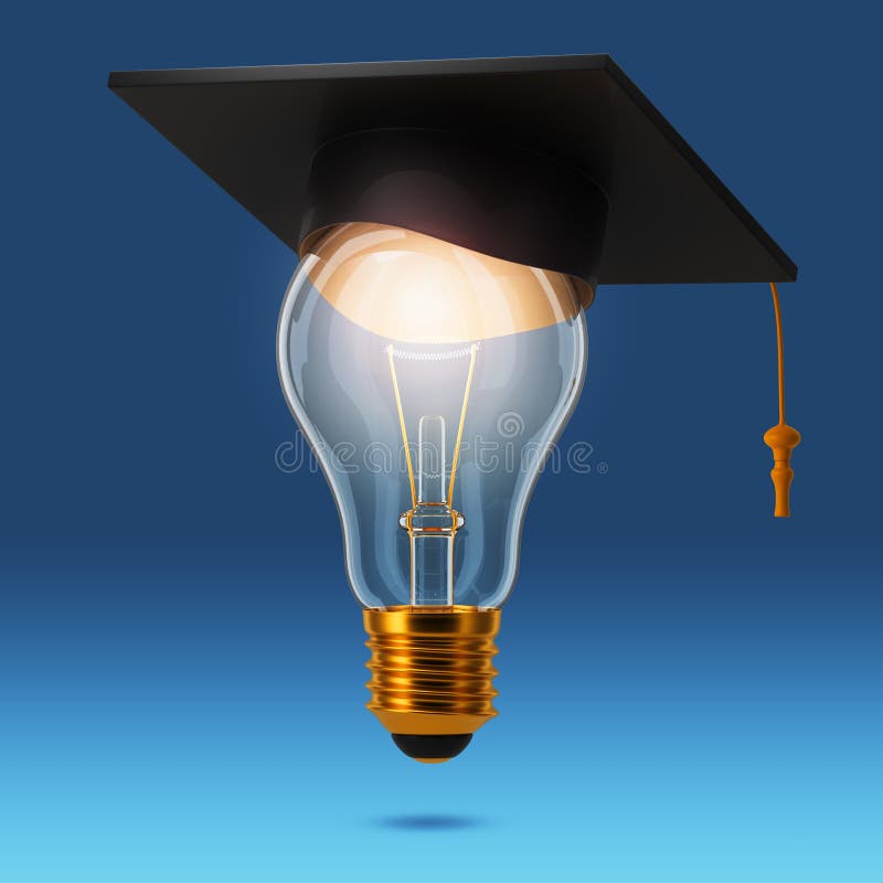 Academic Hat on a Light Bulb on a Blue Background. Back To School Stock ...