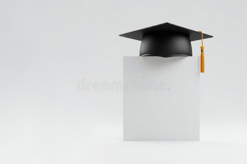 Academic Hat on a White Rectangle. Space for Text. Stock Photo - Image ...