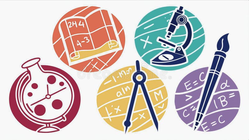 Academic Icons Representing Mathematics, Science, Chemistry ...