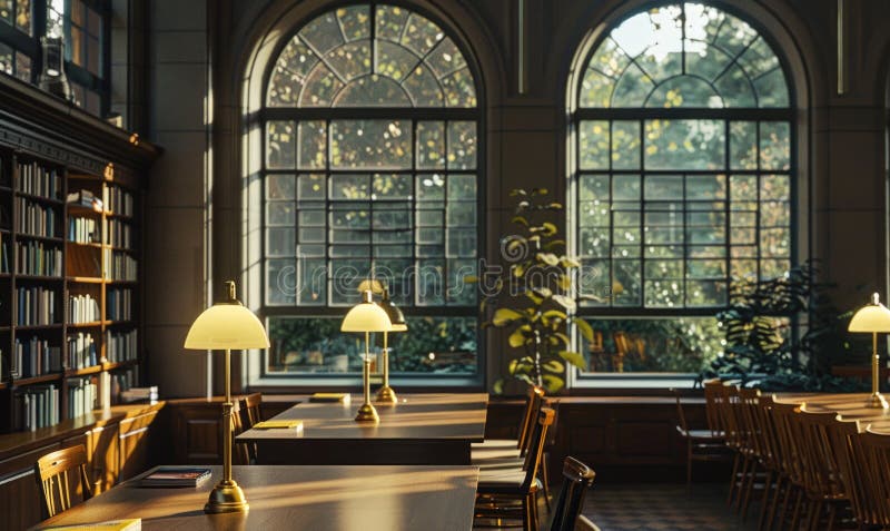 Academic Library Scene with High Book Stacks Stock Image - Image of ...