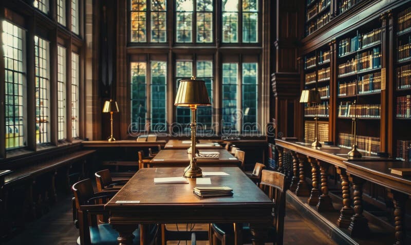 Academic Library Scene with High Book Stacks Stock Photo - Image of ...