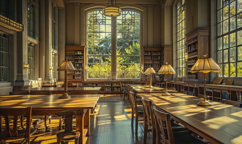 Academic Library Scene with High Book Stacks Stock Photo - Image of ...