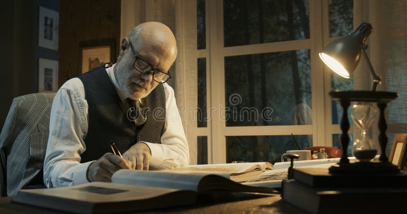Academic Professor Working in His Office Stock Image - Image of adult ...