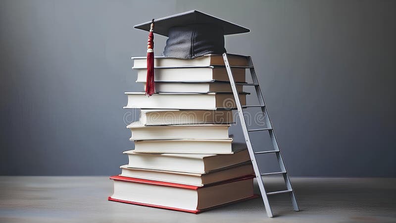 An Academic Square Cap Lies on a Pile of Books. a Large Stack of Books ...