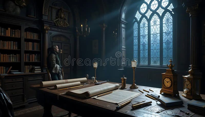 Dark Study with Stained Glass Stock Image - Image of candle, detail ...