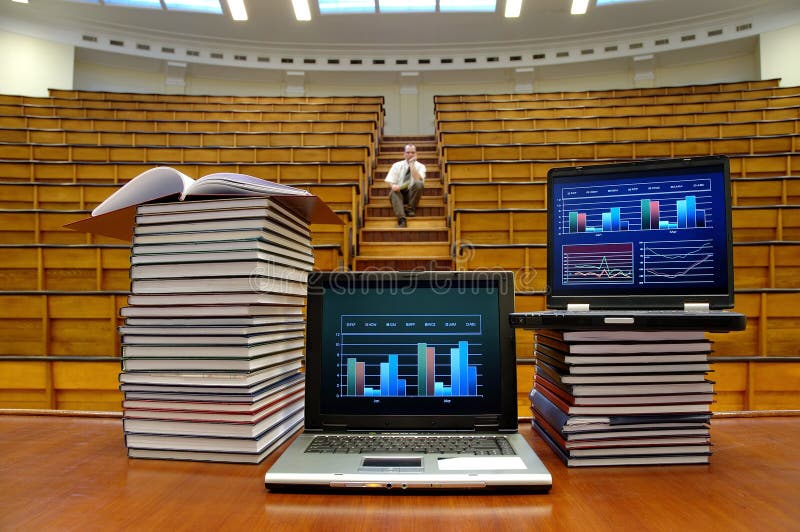 Student with Laptop in Lecture Hall Stock Image - Image of room ...